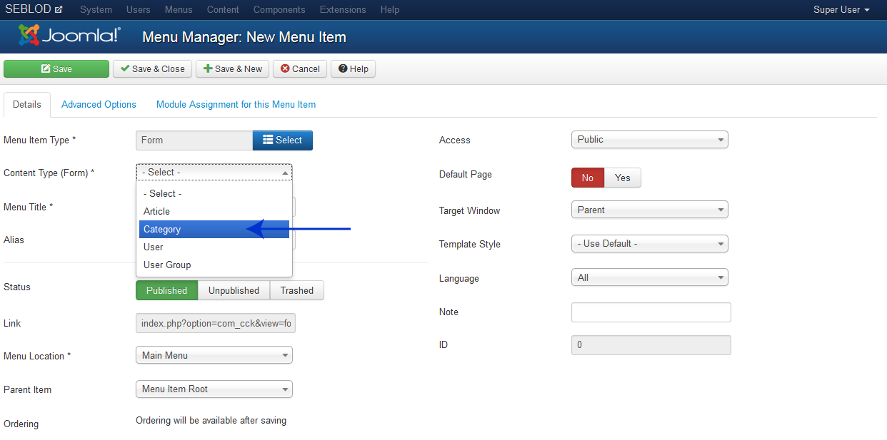 Displaying front-end Joomla! Category Form