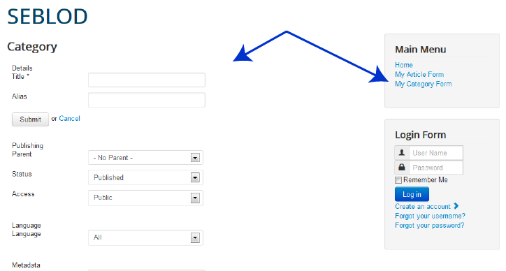 Displaying front-end Joomla! Category Form